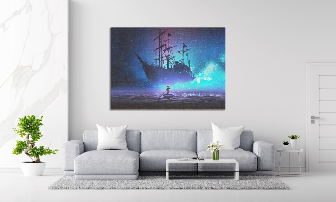 Pirate Ship Canvas Painting, Abstract Ship Canvas Art Print, Sailboat ...