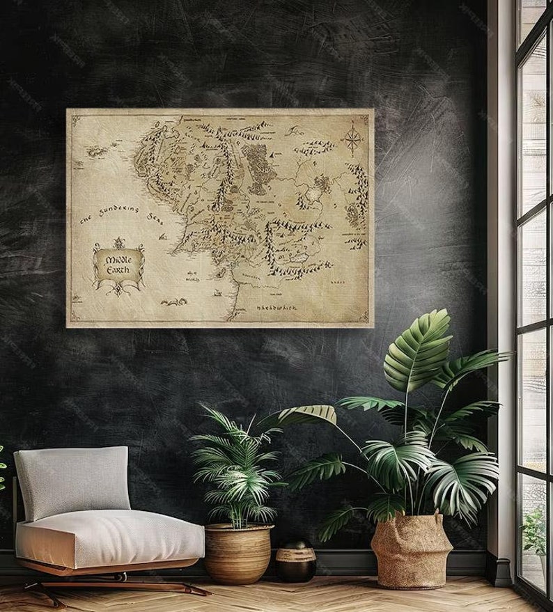 World Map Wall Art, Middle Earth Map Print, Map Wall Art, Canvas Wall ...