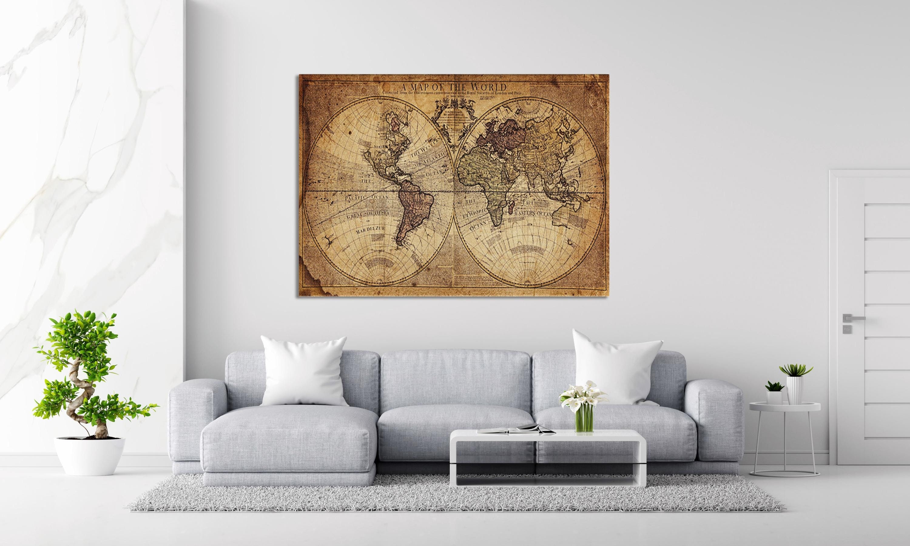 Antique World Map Wall Art, Map Canvas Art, Old World Map Printed ...