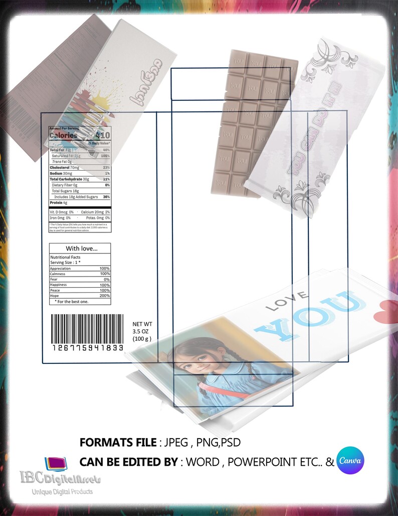 Chocolate Bar Wrapper Template, Psd, Jpeg, Png .canva Editable, 8.5x11 Sheet, Printable - Etsy UK