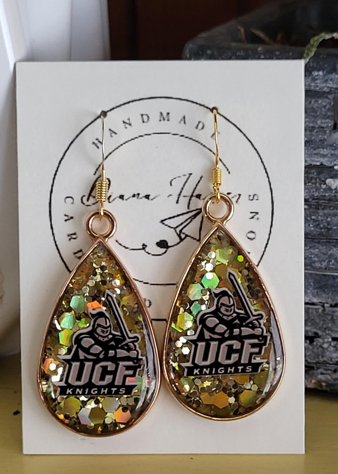 Handmade UCF Knights Earrings: Glitter Resin Football Jewelry - Etsy