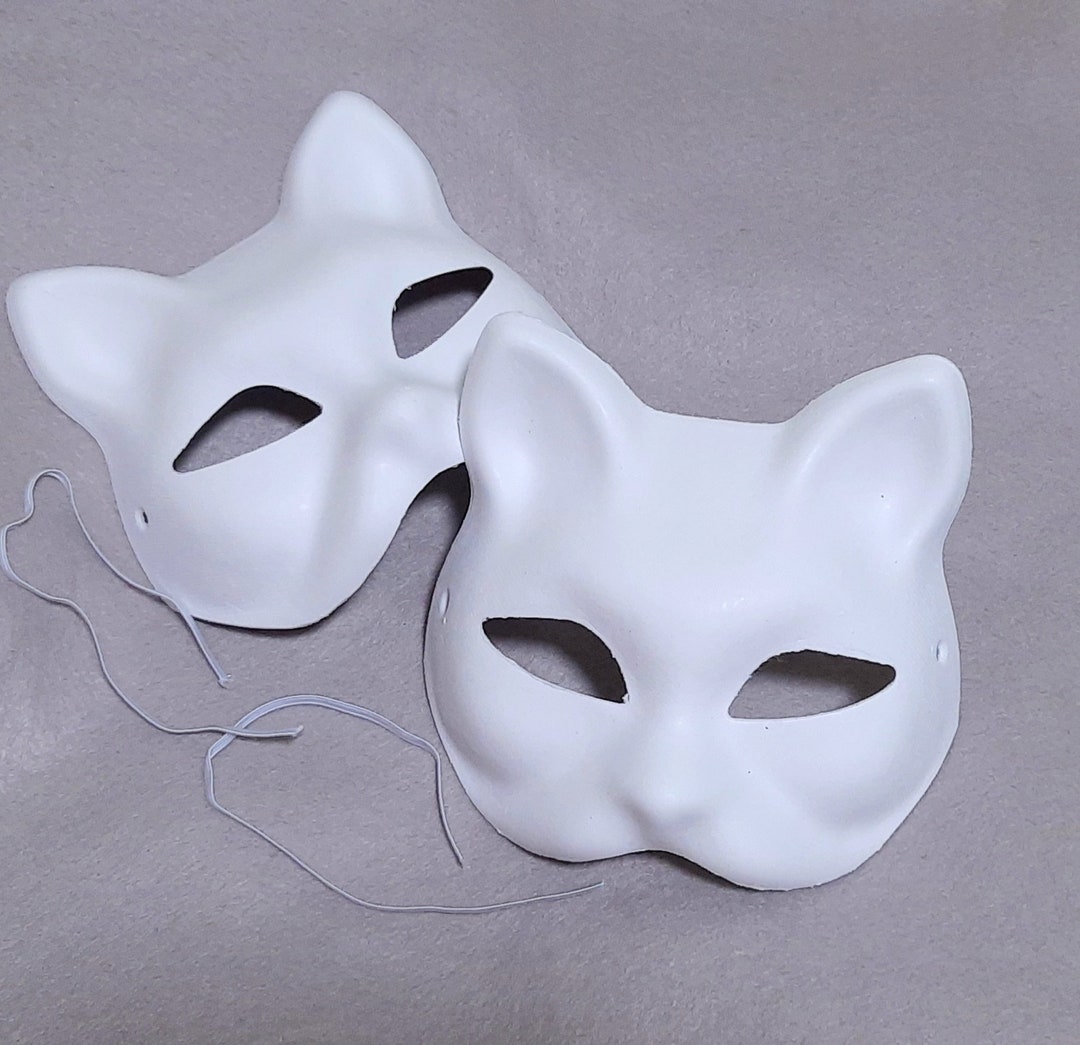 Two Blank Paper Mache Cat Masks, Therian Cat Fox Mask DIY Pack of 2 ...