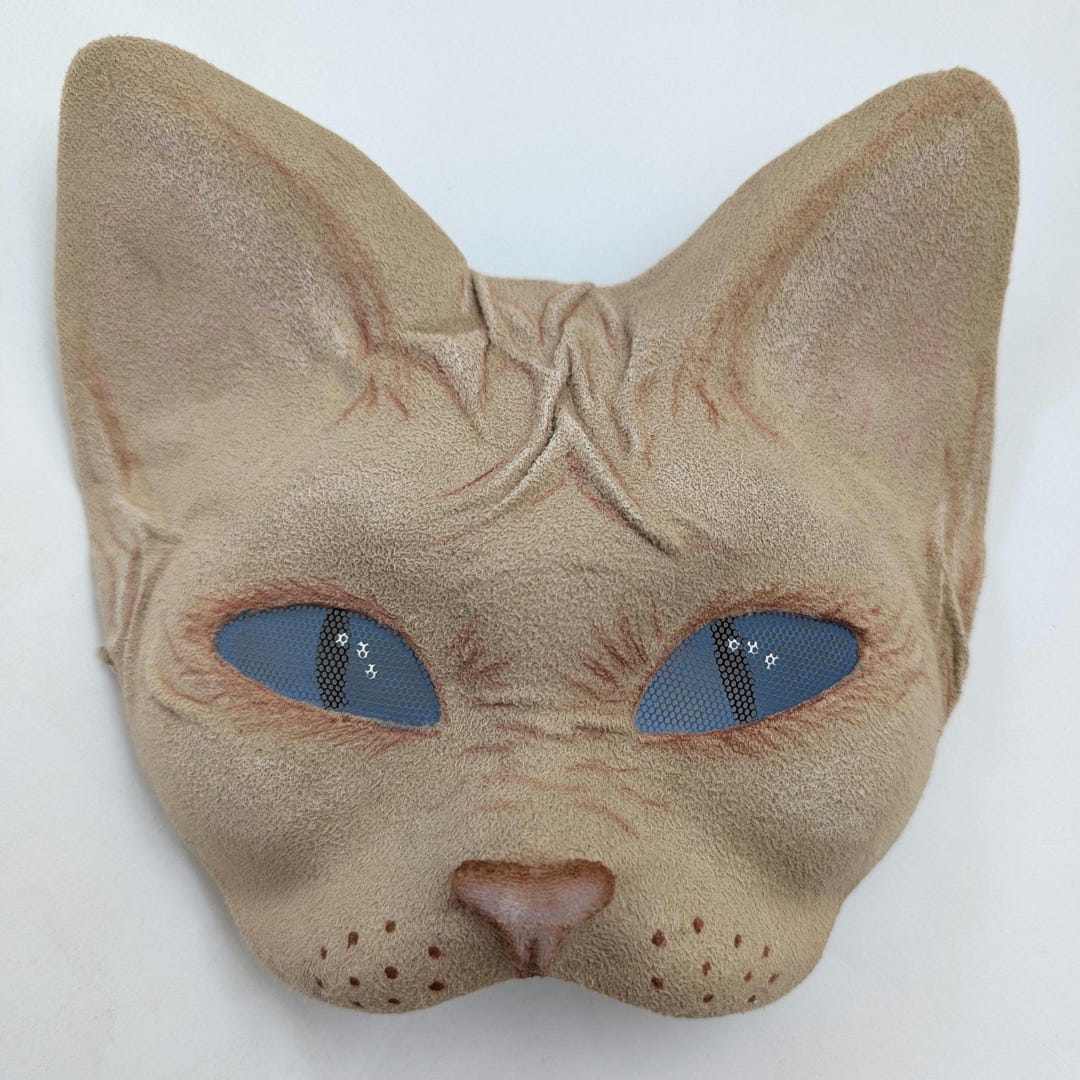 Sphynx Cat Mask: Beige Faux Suede Feline Cosplay Mask for Therian ...