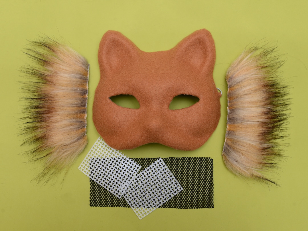 Brown Therian Cat Mask Kit, DIY Felted Paper Mask, Realistic Faux Fur ...