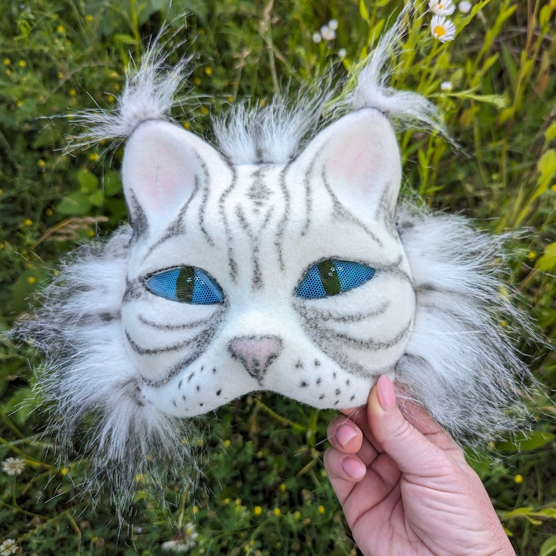 White and Black Tabby Therian Cat Mask for Cosplay and Furry Fun ...