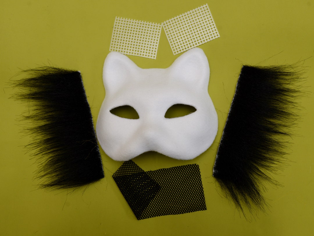 Therian Cat Mask Kit, DIY Felted Paper Mask With Faux Fur Mesh for Eyes ...