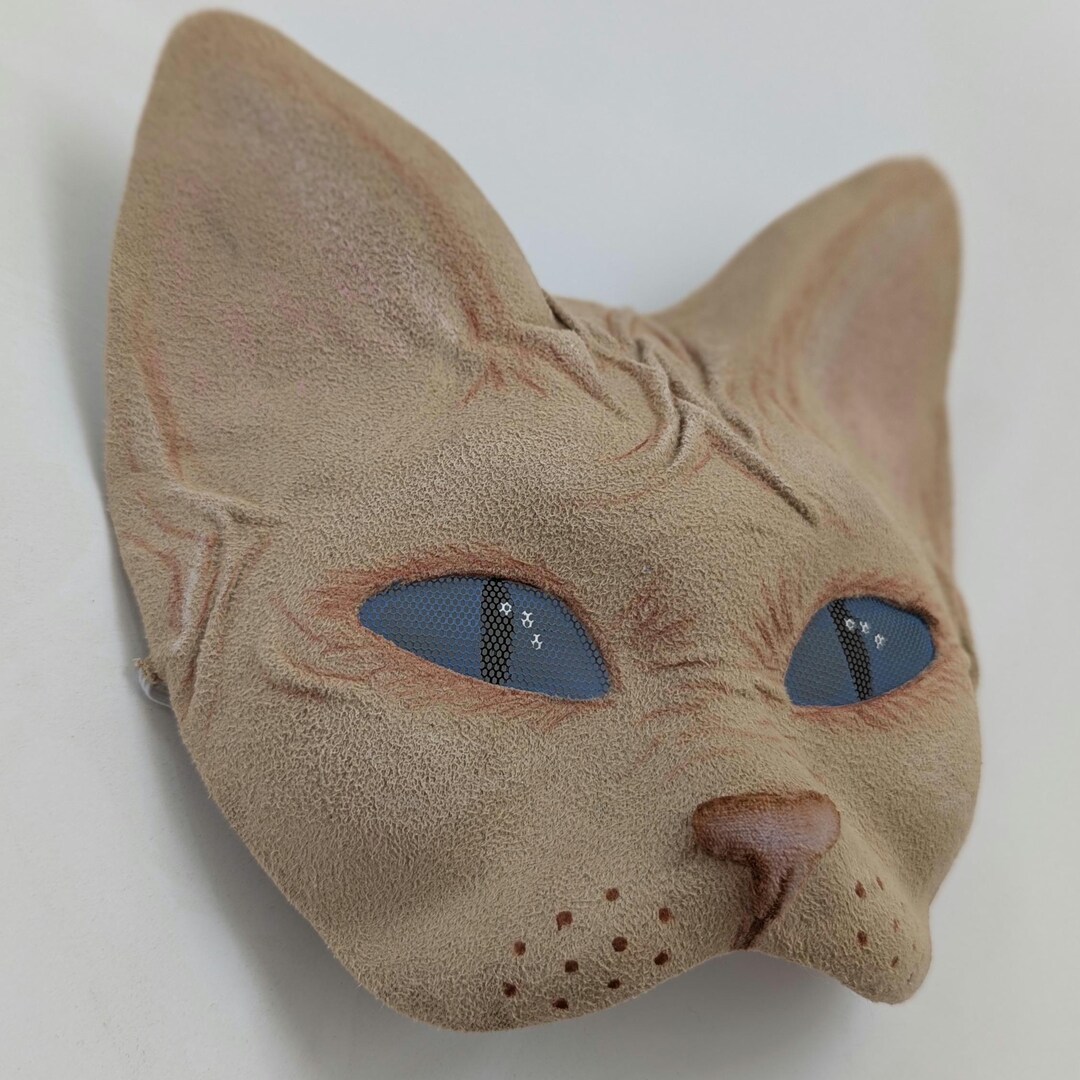 Sphynx Cat Mask: Beige Faux Suede Feline Cosplay Mask for Therian ...