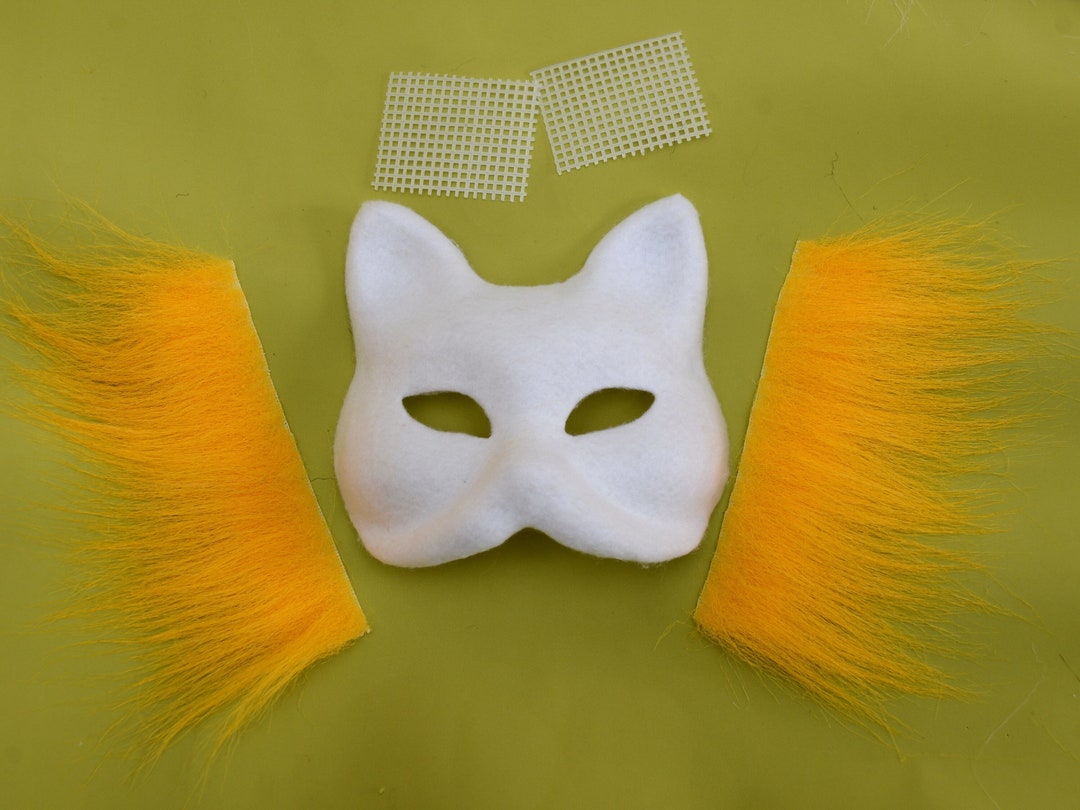 Therian Cat Mask Kit, DIY Felted Paper Mask With Yellow Faux Fur, Mesh ...