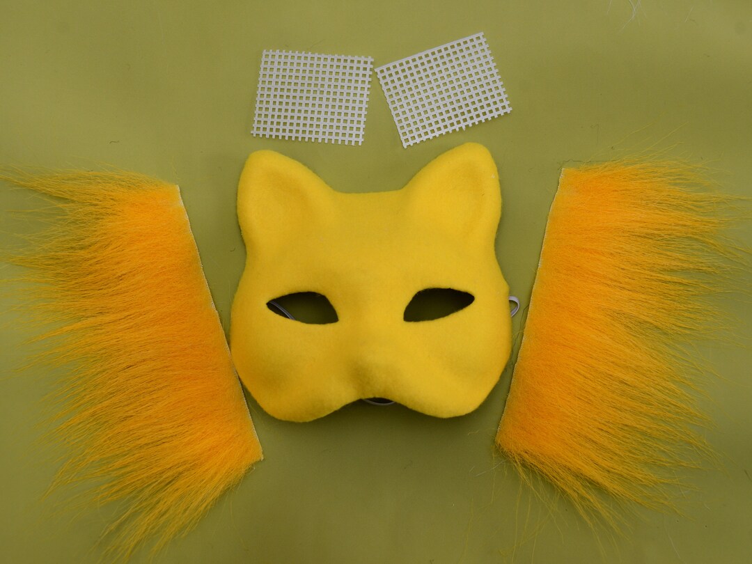 Yellow Therian Cat Mask Kit, DIY Felted Paper Mask With Yellow Faux Fur ...