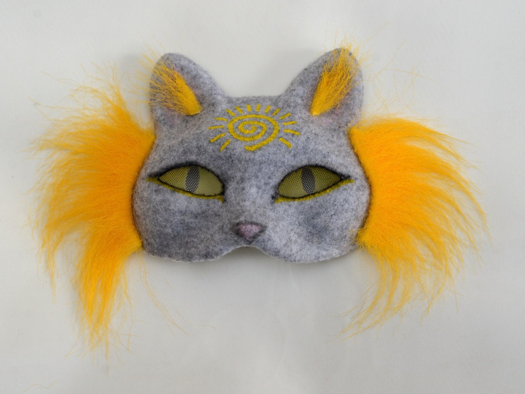 Gray Therian Cat Mask With Yellow Faux Fur, Cat Cosplay, Furry Fun ...
