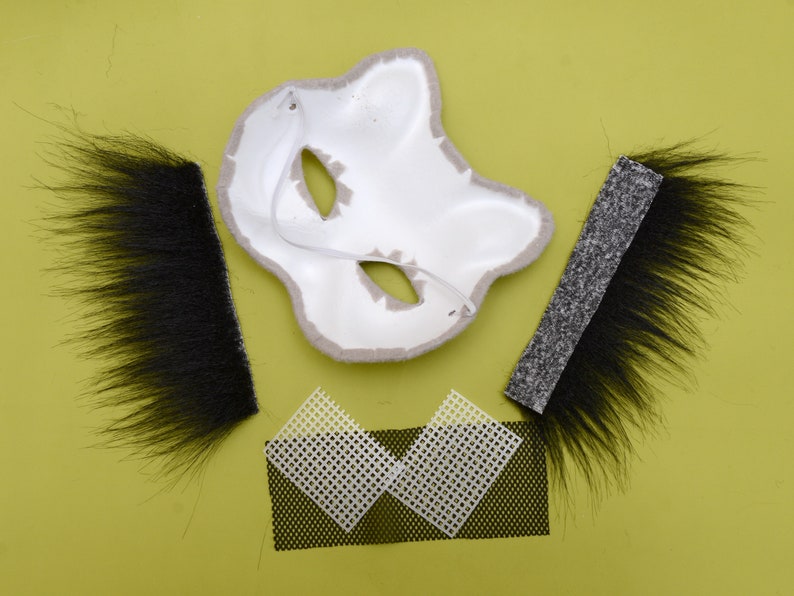 Gray Therian Cat Mask Kit, DIY Felted Paper Mask With Black Faux Fur ...