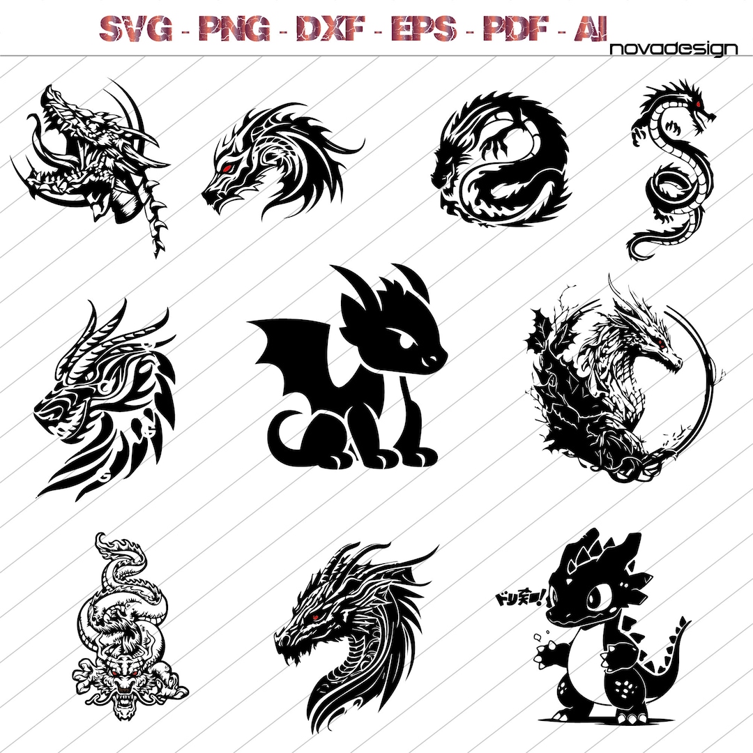 Dragon Svg Bundle, Dragon Svg, Dragon Cut File, Dragons Head, Dragon ...