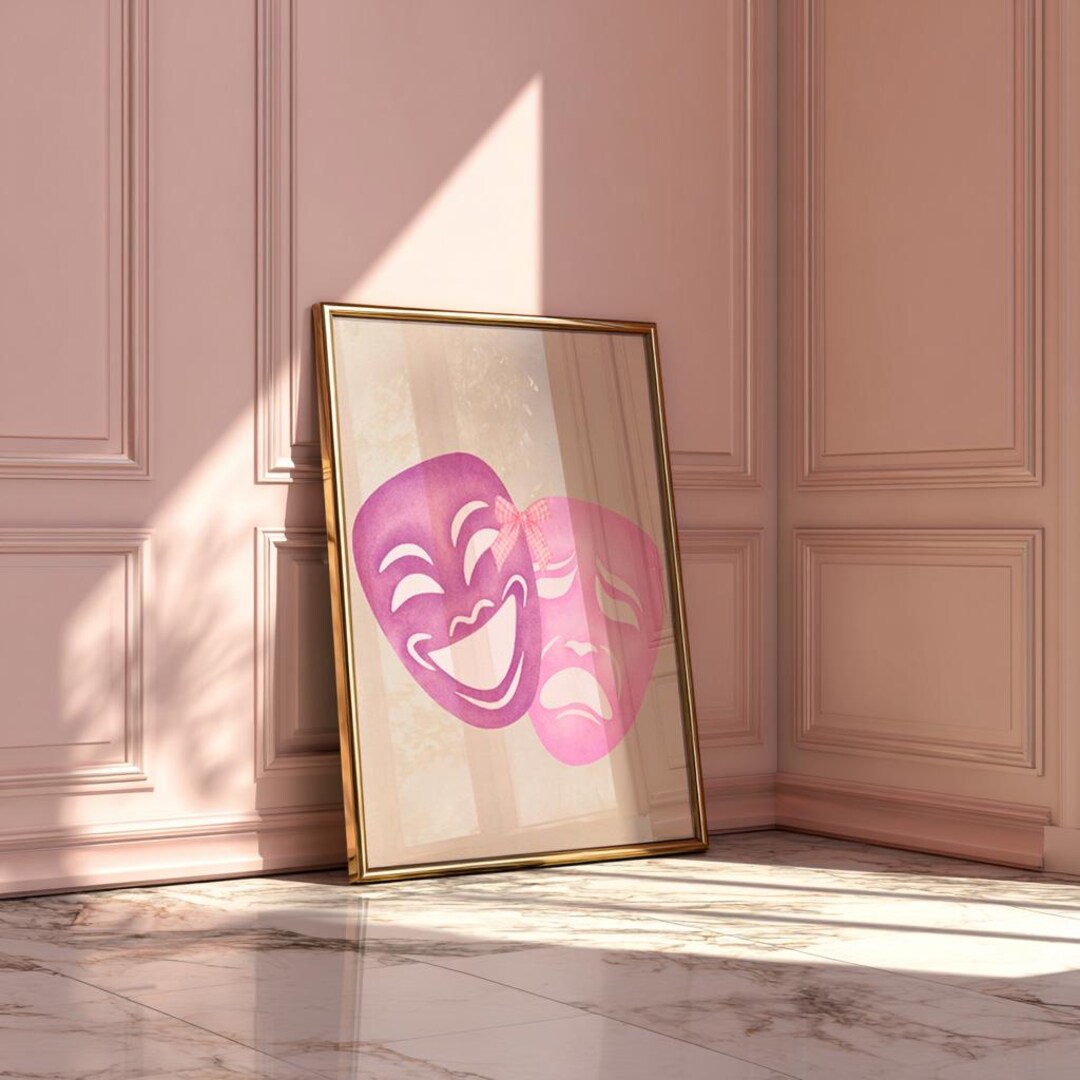 Theatre Mask Poster | Girly Coquette Room Decor | Theatre Kid Poster ...