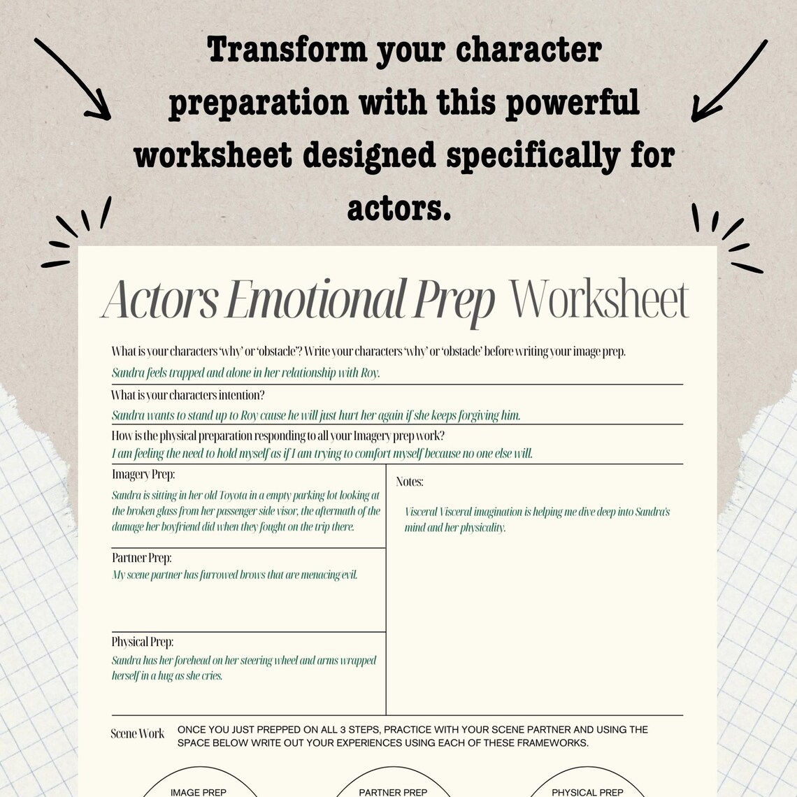 Actors Emotional Prep Worksheet | Actor Worksheet | Theater Worksheet ...