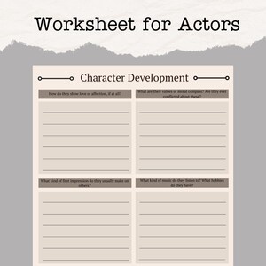 Character Development Worksheet | Actor Worksheet | Theater Worksheet ...