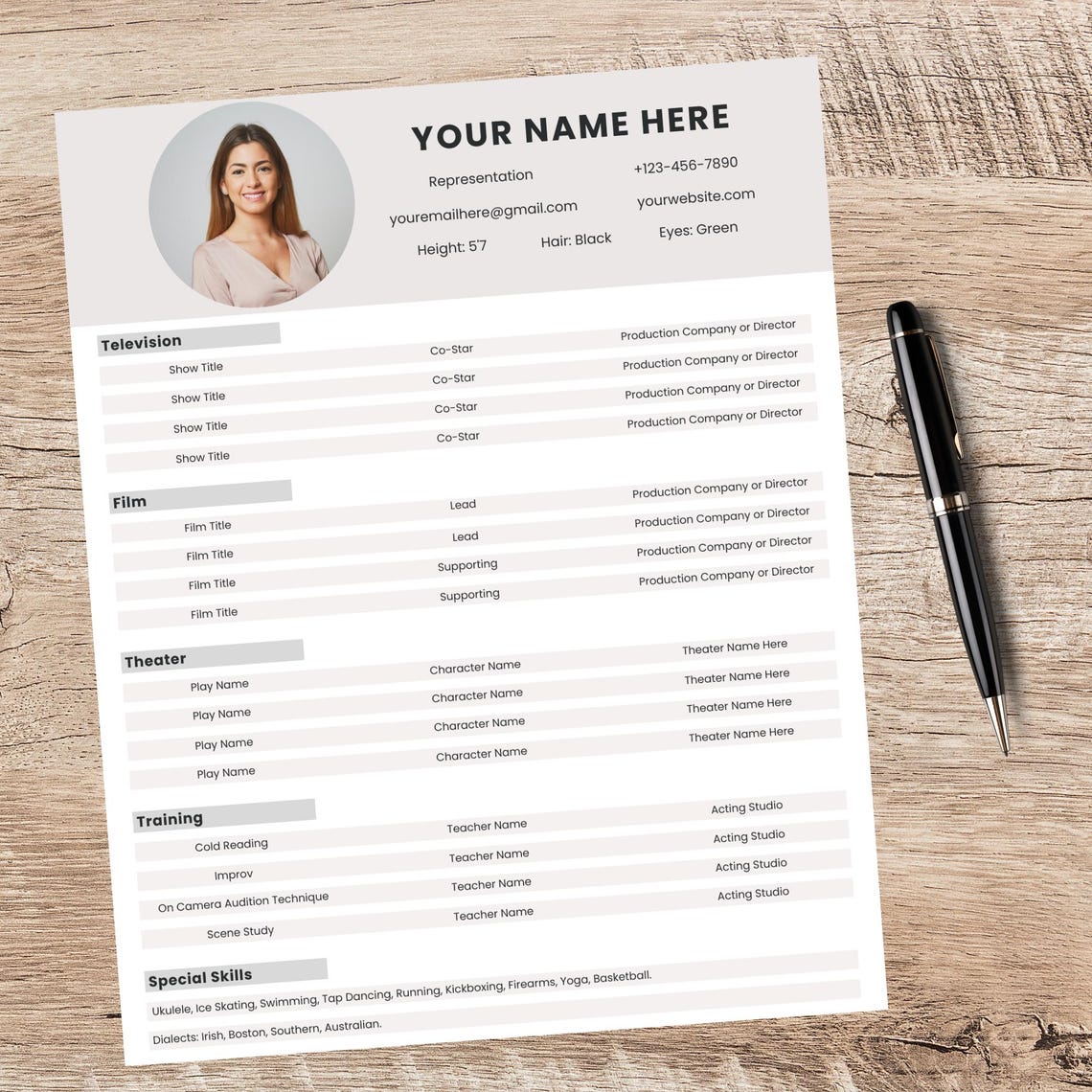 Actor Resume Template | Acting Resumes | Instant Download Resume ...