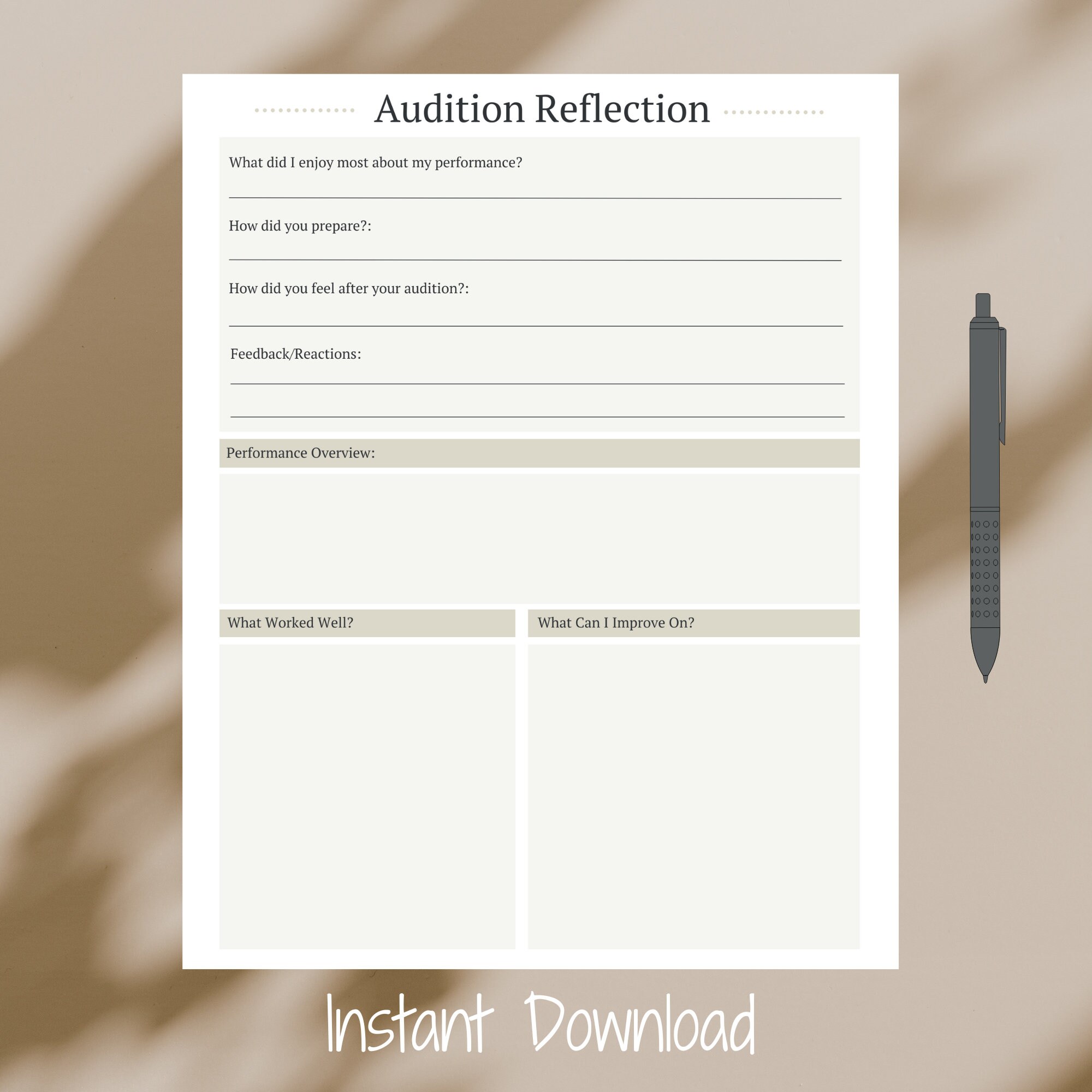 Printable Acting Audition Worksheet| Audition Prep| Study Actor Prep ...