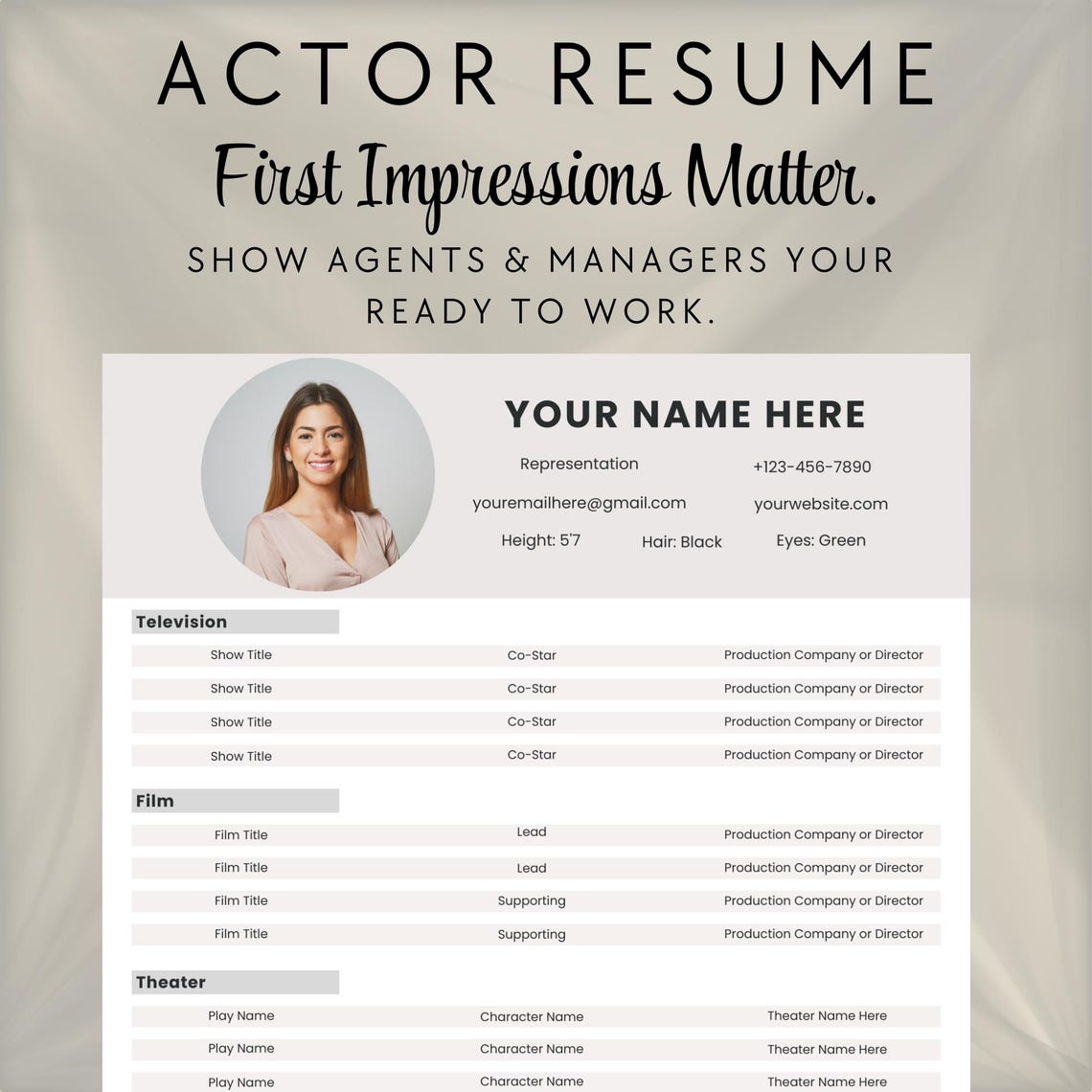 Actor Resume Template | Acting Resumes | Instant Download Resume ...