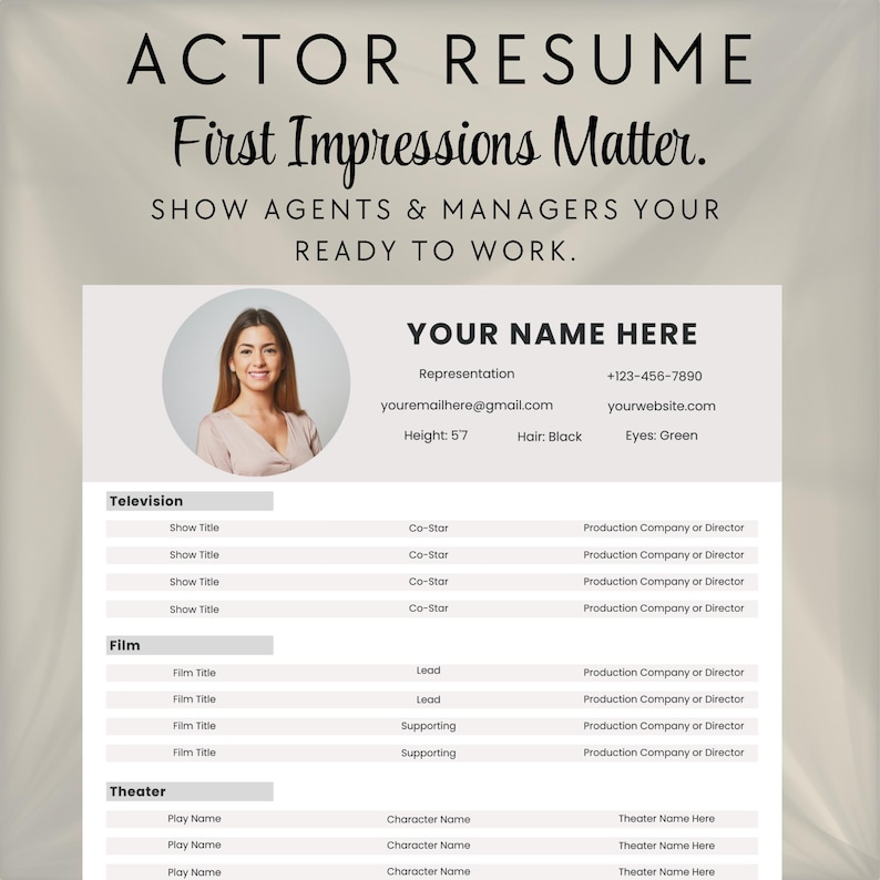Actor Resume Template | Acting Resumes | Instant Download Resume ...