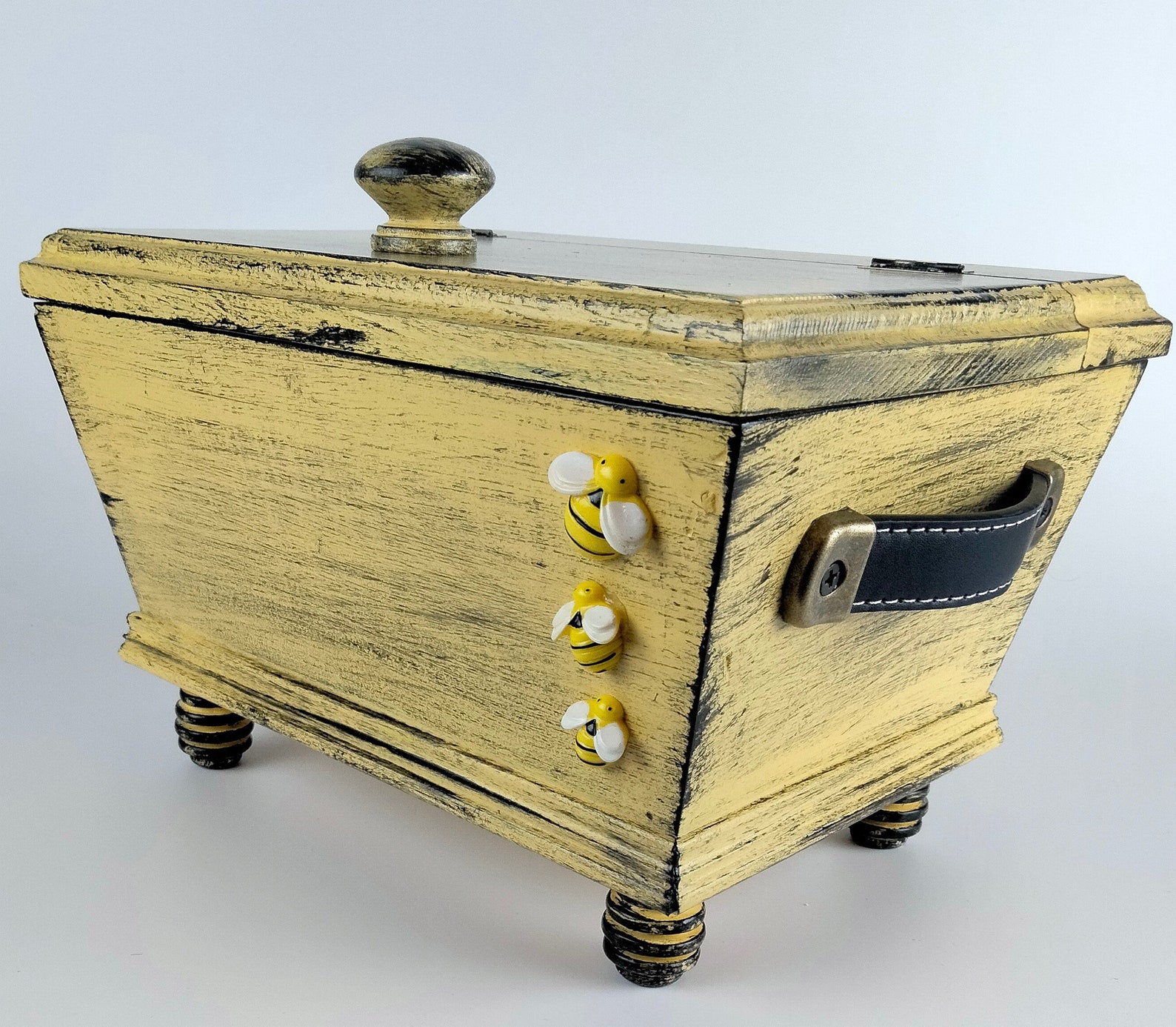 Bumblebee Keepsake Box, Pine Wood, Distressed Yellow Antique Finish ...