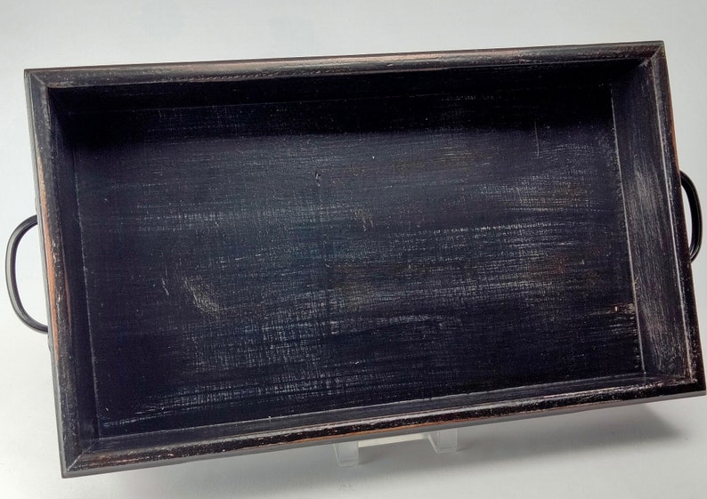 Farmhouse Serving Tray With Black Metal Handles 15x9x3, Distressed Faux ...