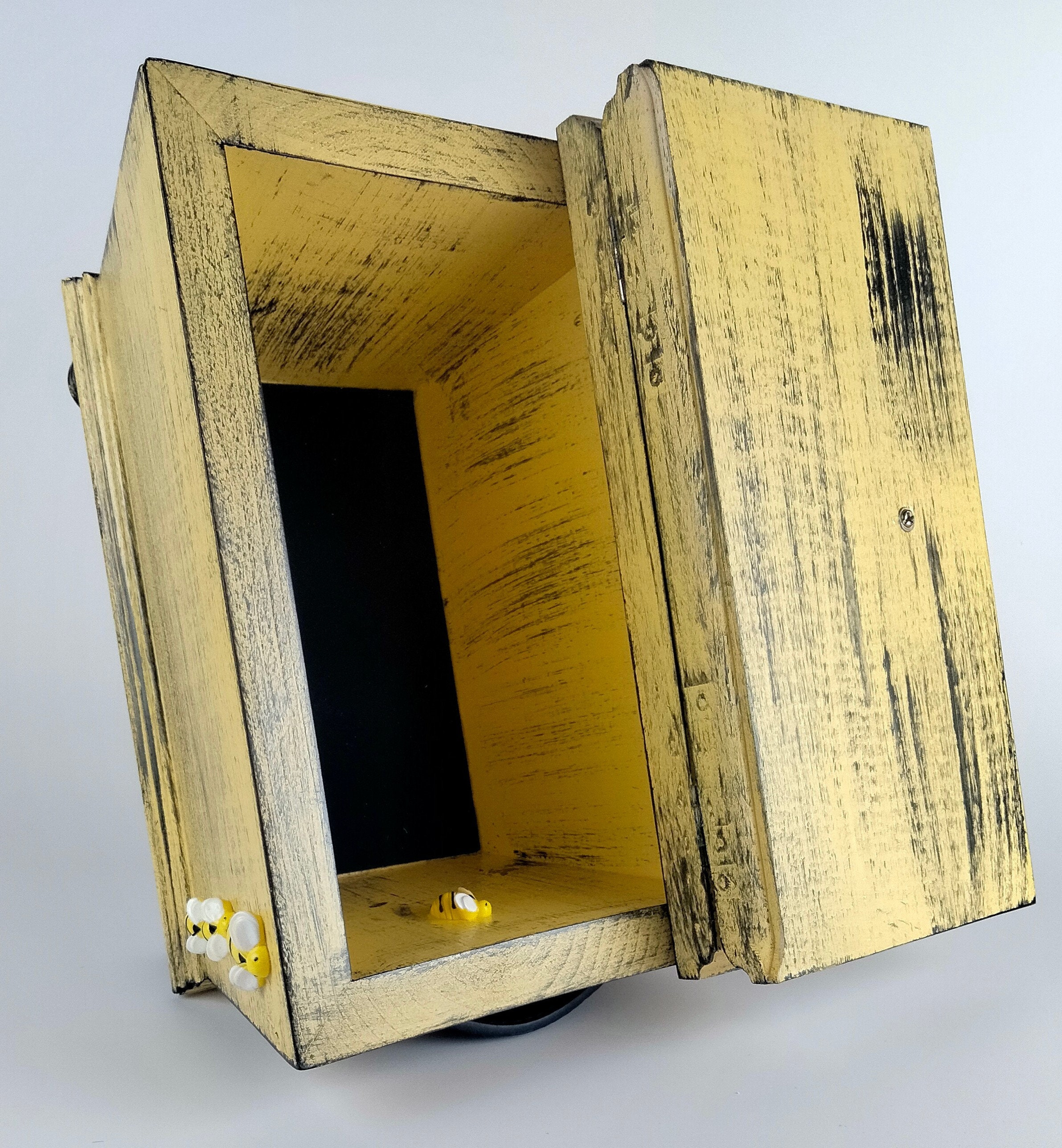 Bumblebee Keepsake Box, Pine Wood, Distressed Yellow Antique Finish ...