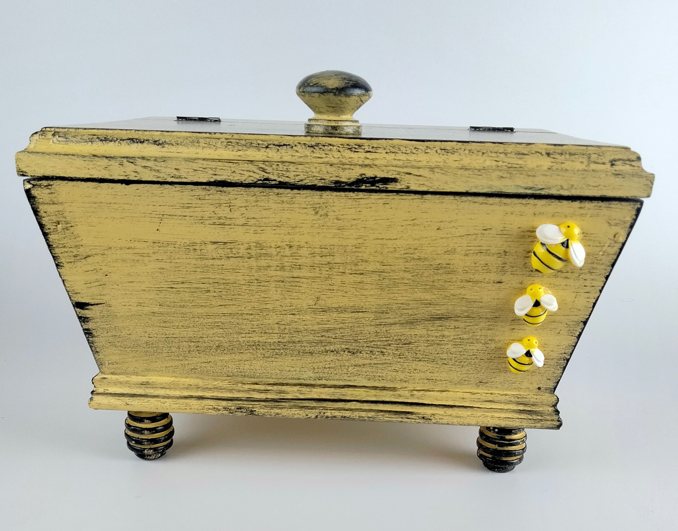 Bumblebee Keepsake Box, Pine Wood, Distressed Yellow Antique Finish ...