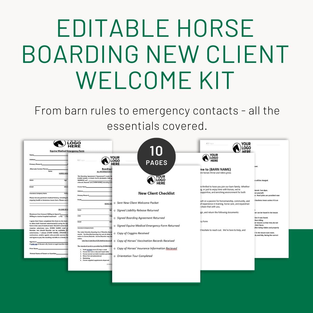 Editable Horse Boarding Welcome Packet for Barn Owners & Trainers ...