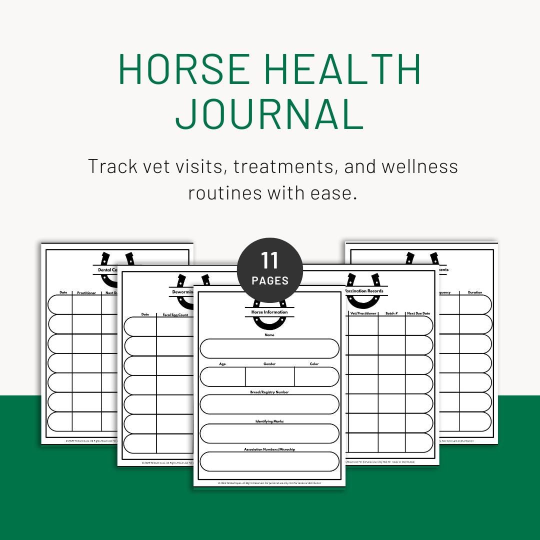 Printable Horse Health Records Planner: Equine Wellness Log for Horse ...
