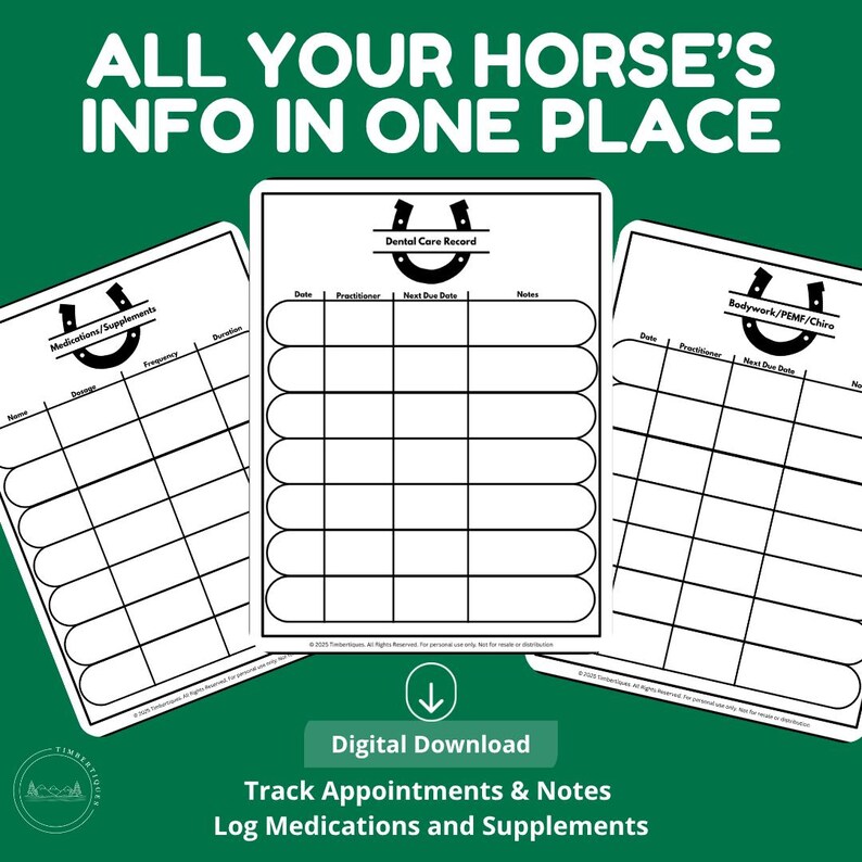 Printable Horse Health Records Planner: Equine Wellness Log for Horse ...