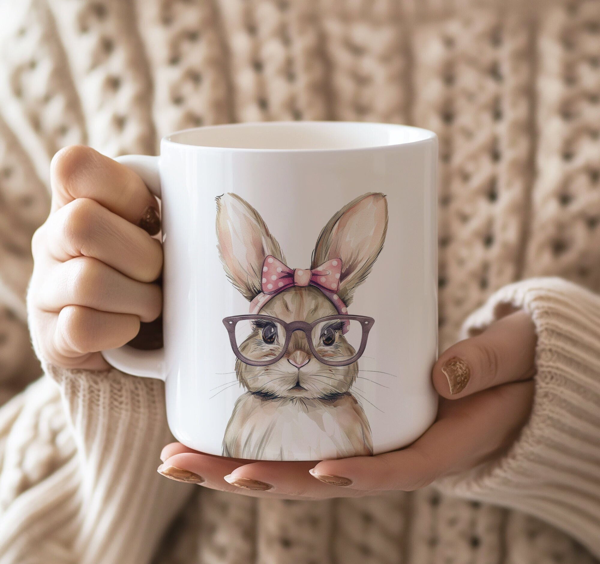 Easter Bunny Mug, Cute Nerdy Bunny Mug, Bunny Rabbit Wearing Glasses ...