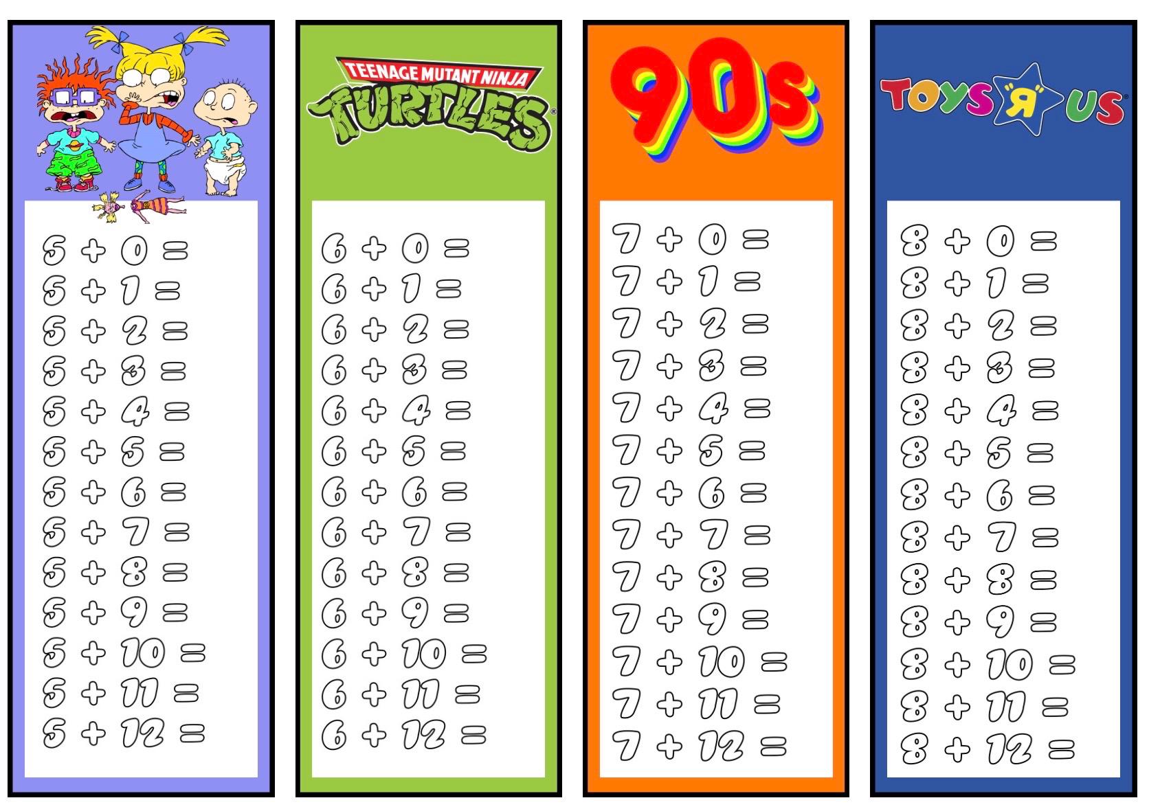 90s Theme Addition Facts Flash Cards - Etsy