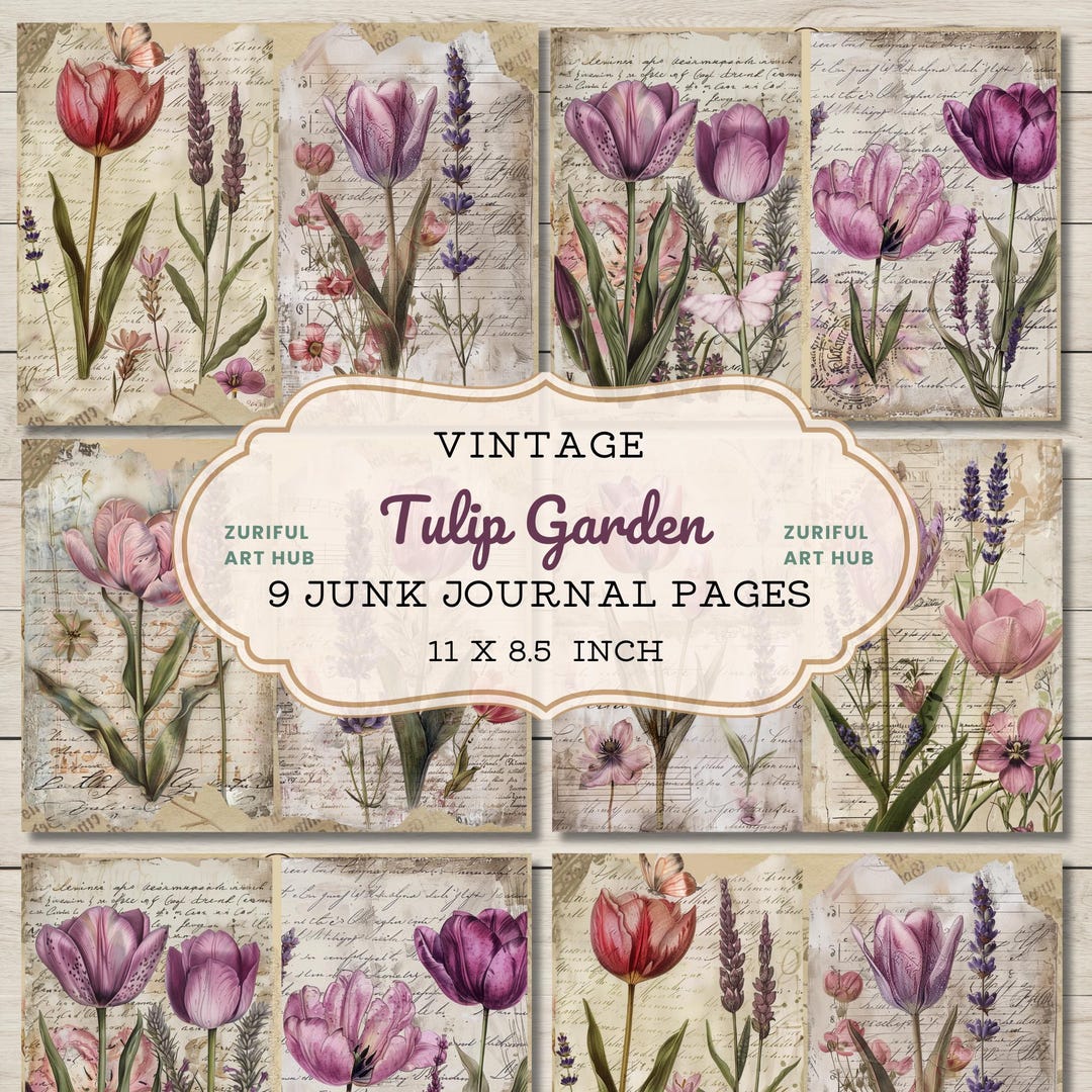 Vintage Tulip Junk Journal Pages, Pink Floral Printable Ephemera ...