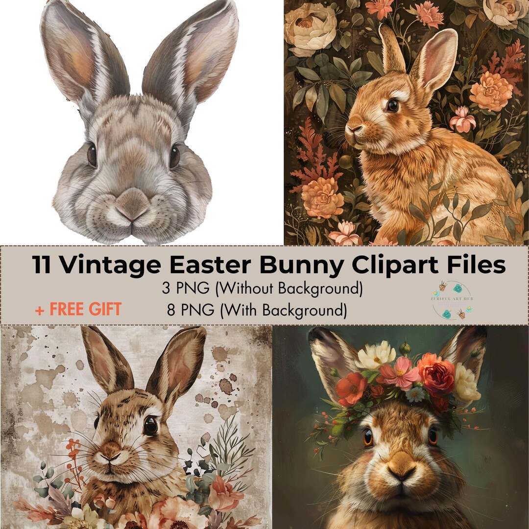 Vintage Easter Bunny Clipart PNG, Watercolor Rabbit Sublimation, Floral ...