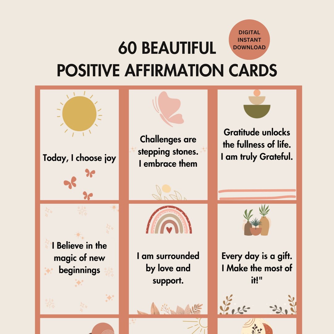 60 Boho Positive Affirmation Cards Digital Download Bohemian Mental ...