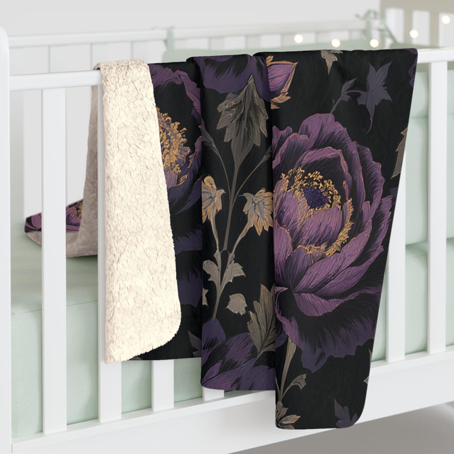 Dark Purple Floral Blanket, Moody Cottagecore Throw, Gothic Floral Home ...