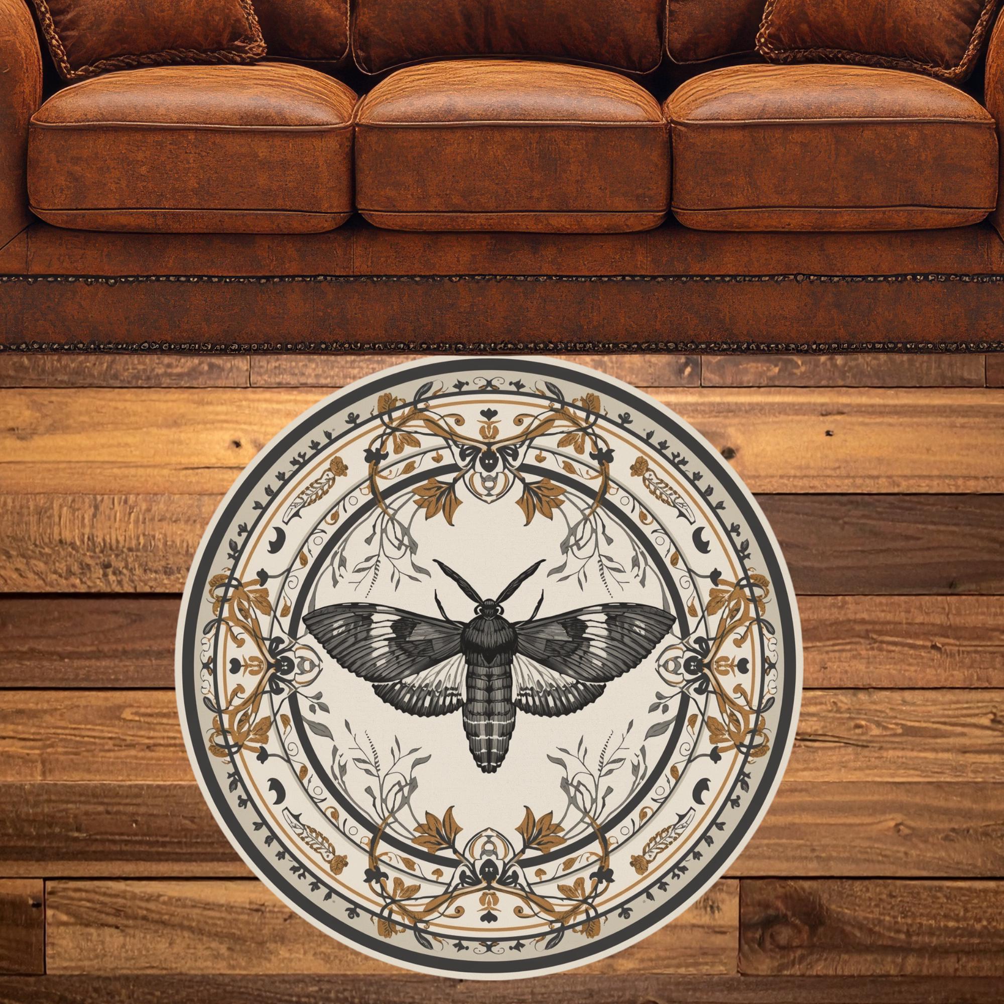 Gothic Moth Round Rug | Dark Cottagecore Medallion Rug | Vintage Insect ...