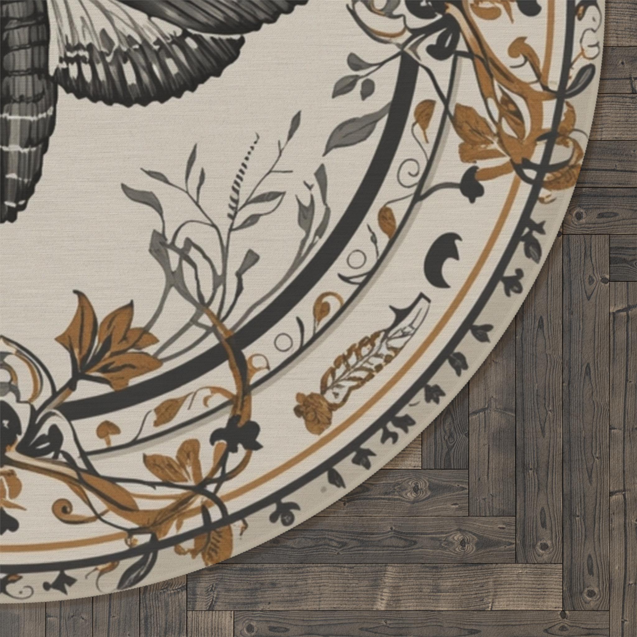 Gothic Moth Round Rug | Dark Cottagecore Medallion Rug | Vintage Insect ...