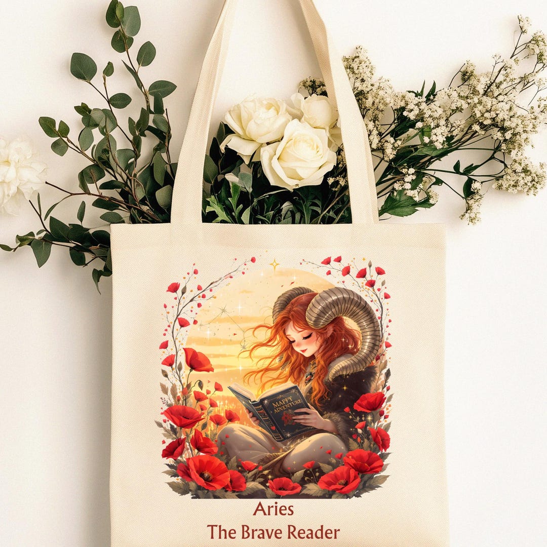 Aries Zodiac Tote Bag – the Brave Reader – Astrology Gift for Bookworms ...