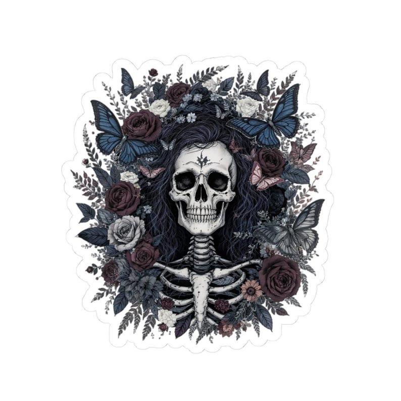 Skull Sticker: Gothic Florals & Butterflies - Witchy Soft Goth Decor - Etsy