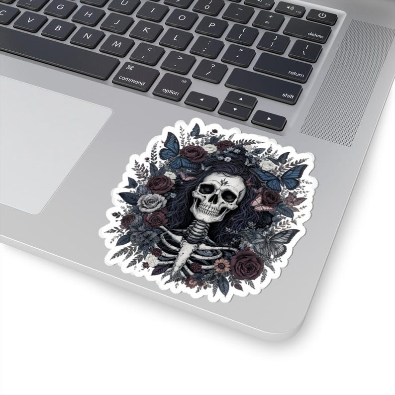 Skull Sticker: Gothic Florals & Butterflies - Witchy Soft Goth Decor - Etsy