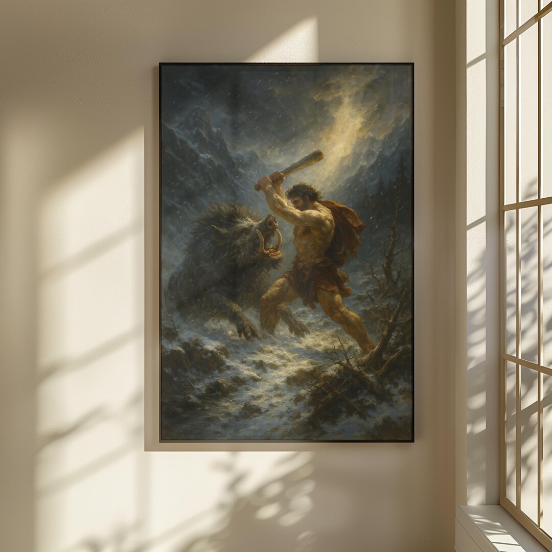Printable Heracles and the Erymanthian Boar — Greek Myth Painting Print ...