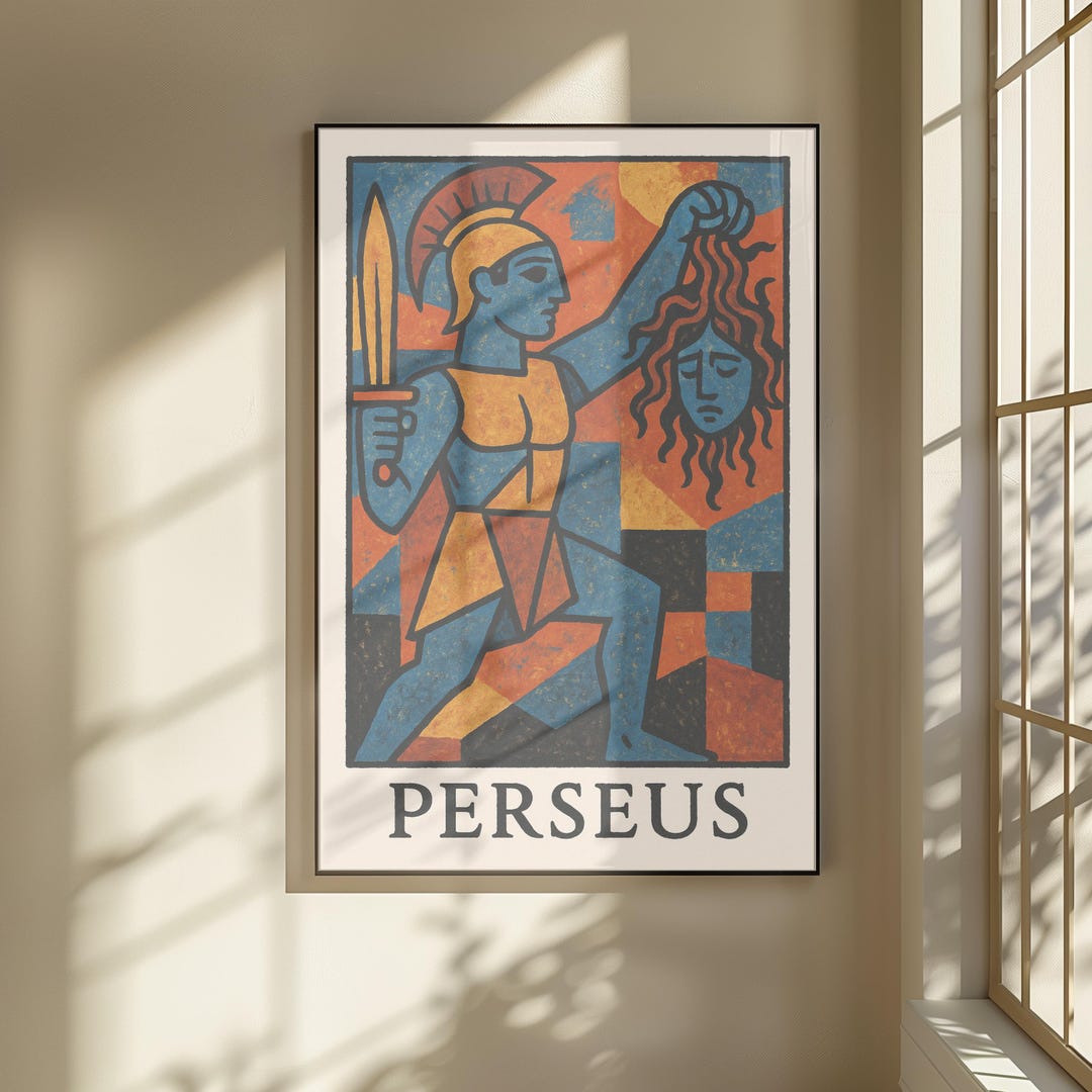 Printable Greek Mythology Wall Art | Modern Cubist Perseus Greek Hero ...
