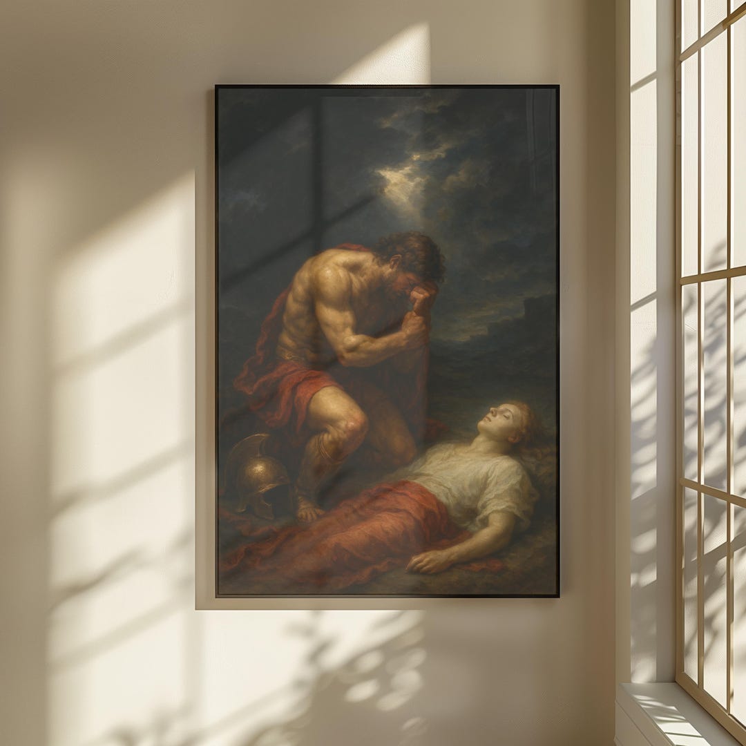 Achilles Mourning Patroclus – Romantic Oil-style Iliad Print, Heroic ...