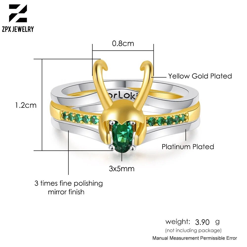 Loki Ring Sets Superhero Rings Thor Green Crystal Matching Crown Helmet ...