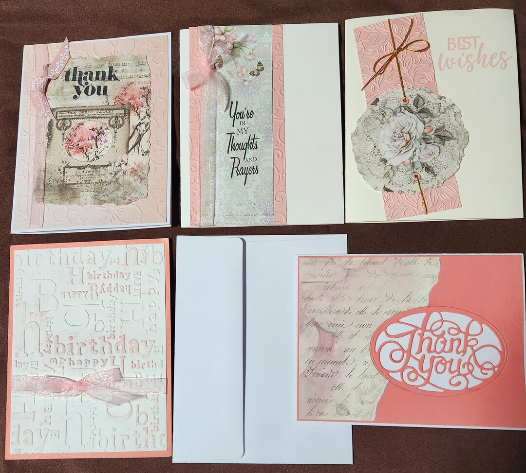 5 Unique Pretty in Pink Assorted Handmade Greeting Cards - Etsy