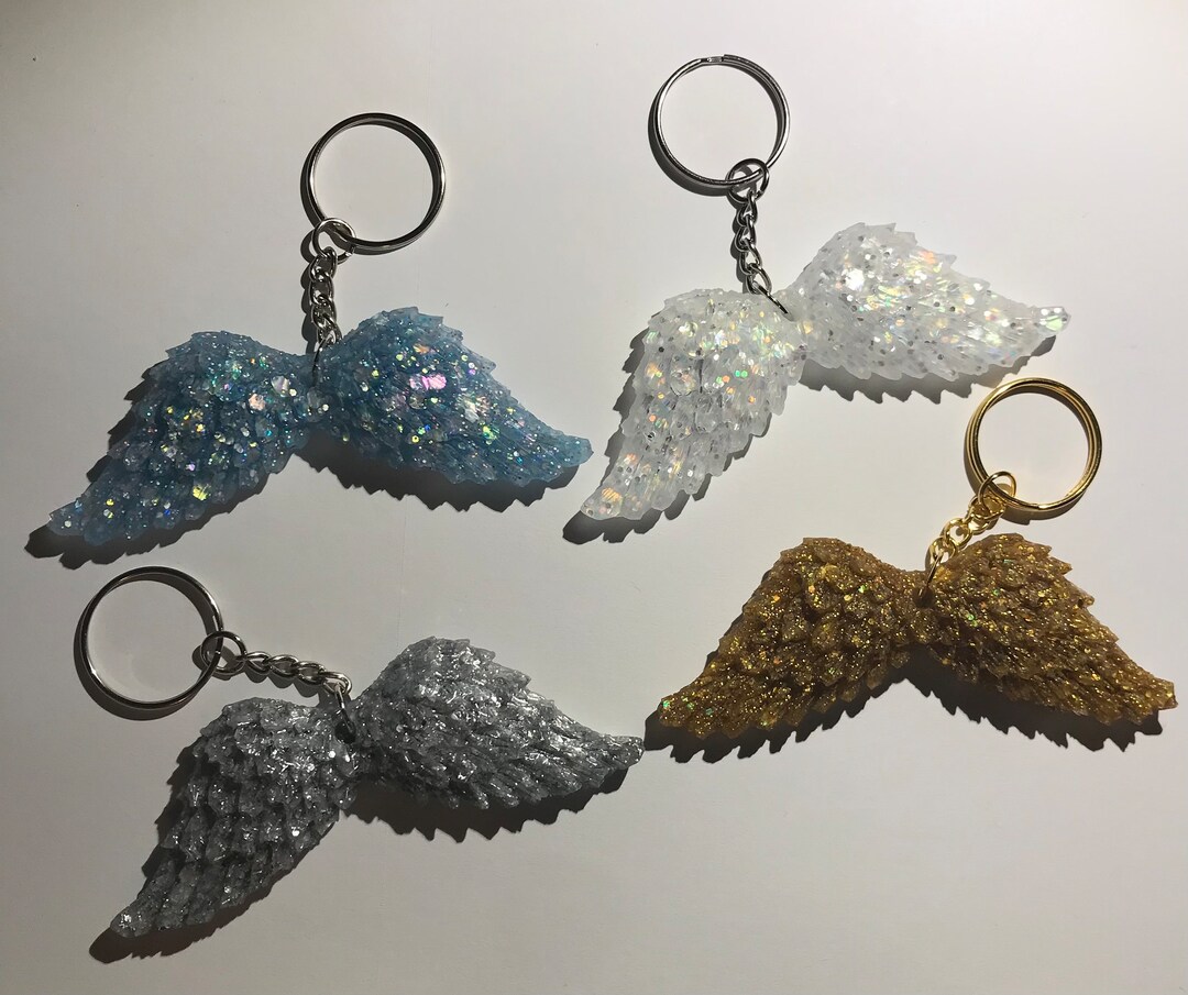 Resin Angel Wings Keychain, Glitter Keychain, Angel Wing Keychain ...