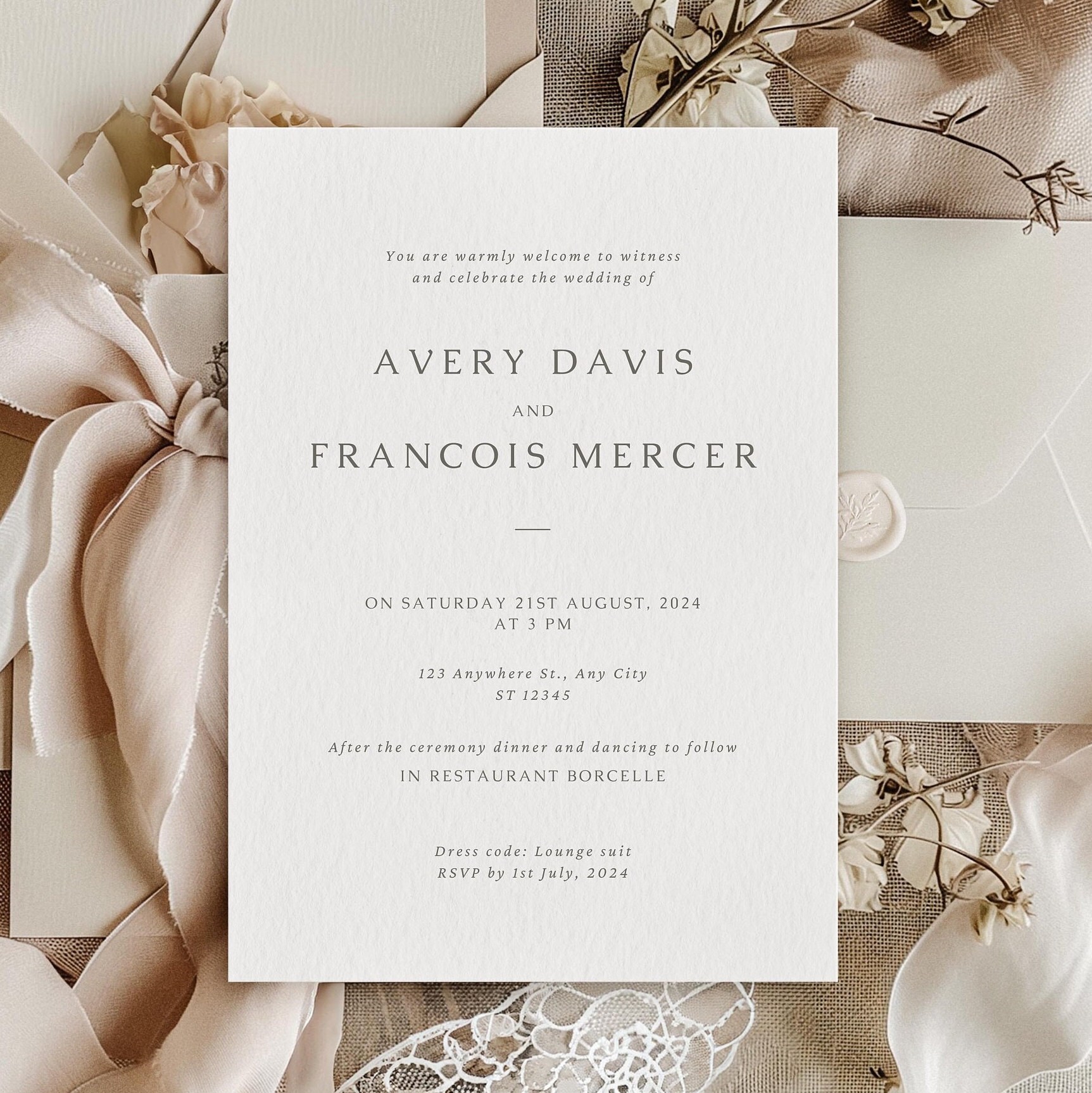Minimalist Wedding Invitation Card Editable & Printable Wedding Invite ...
