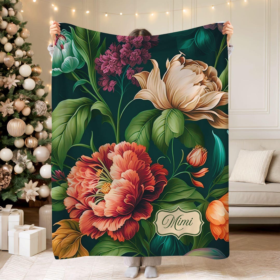 Personalized Mimi Blanket for Grandma – Custom Name Floral Fleece Throw ...
