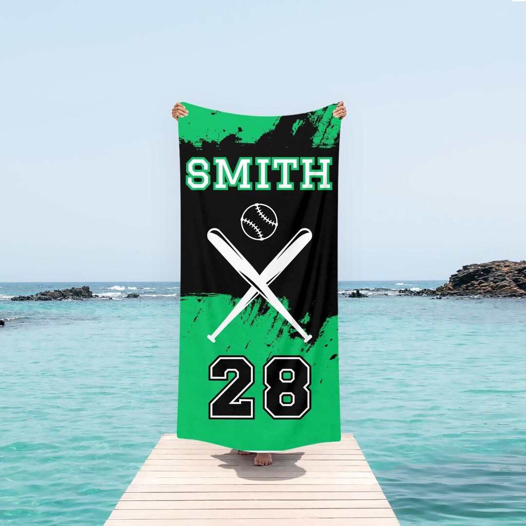 Personalized Baseball Beach Towel With Name and Number, Custom Whole ...